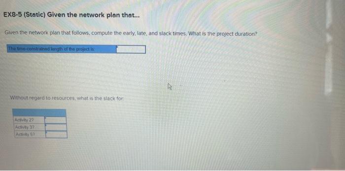 Solved EX8-5 (Static) Given the network plan that... Given | Chegg.com