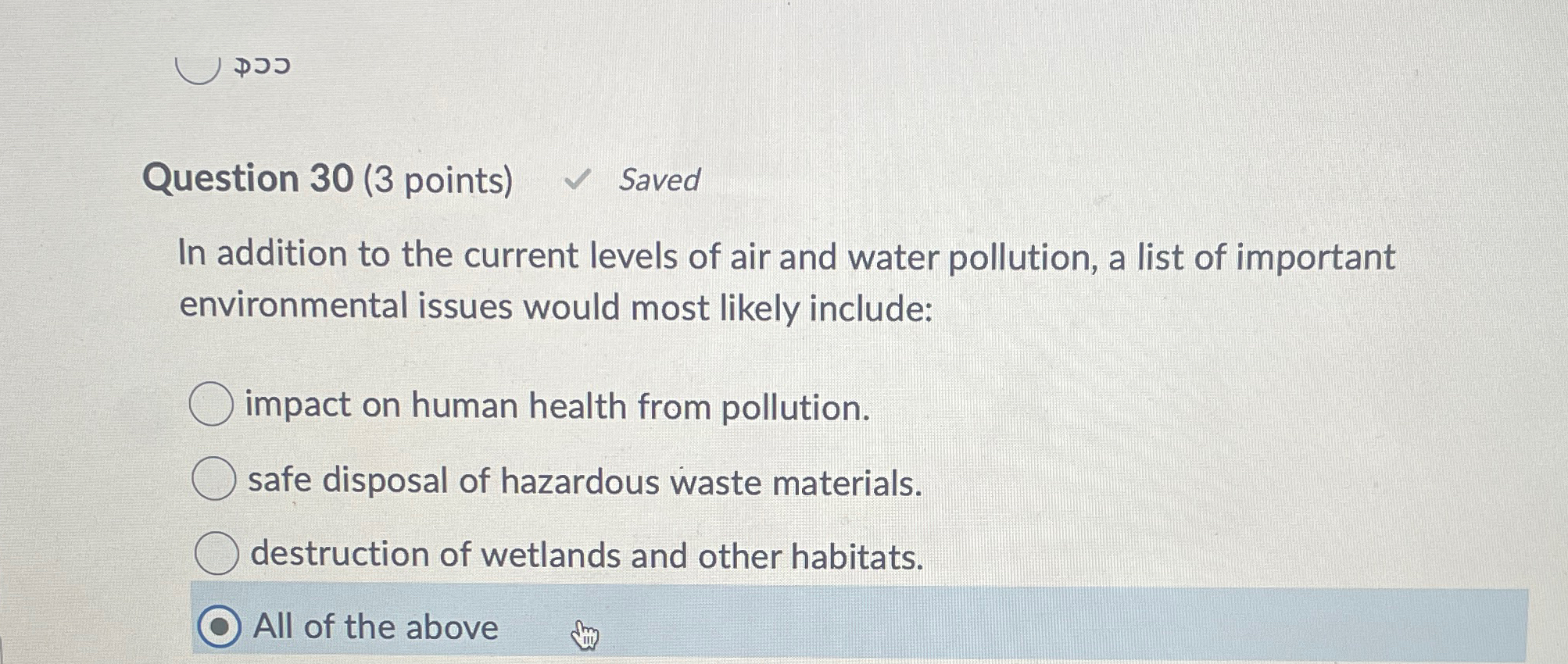 Solved ฉววQuestion 30 (3 ﻿points) ﻿SavedIn addition to the | Chegg.com