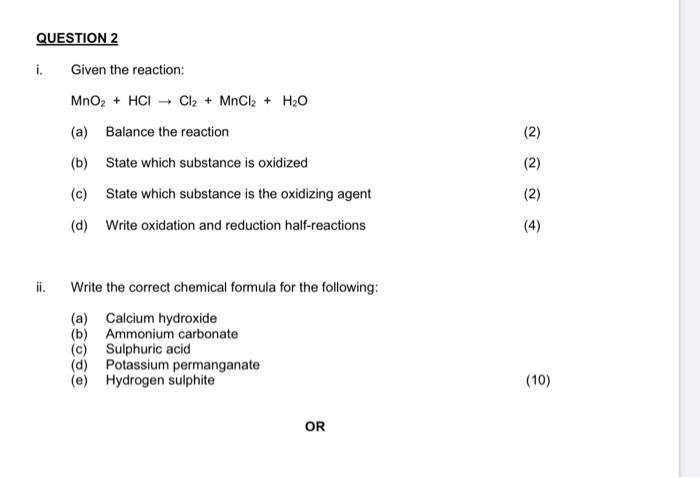 Solved QUESTION 2i. Write the correct chemical formula for | Chegg.com