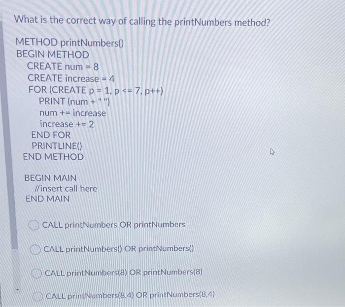 Solved What is the correct way of calling the printNumbers | Chegg.com