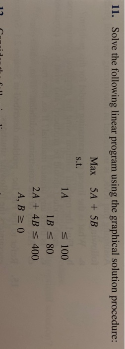 Solved 11 Solve The Following Linear Program Using The 