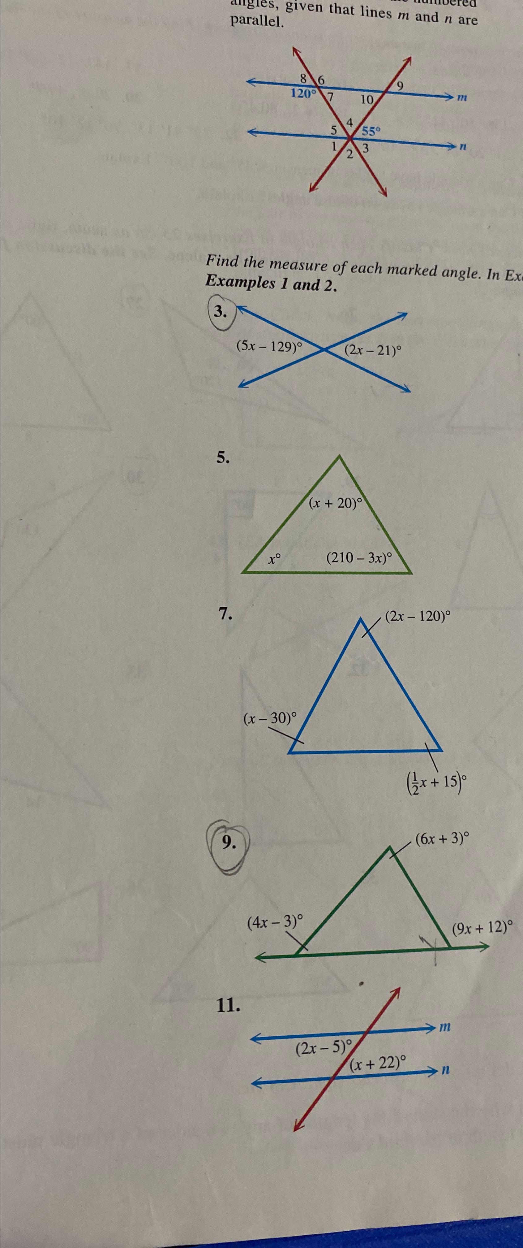 Solved parallel.Find the measure of each marked angle. In Ex | Chegg.com