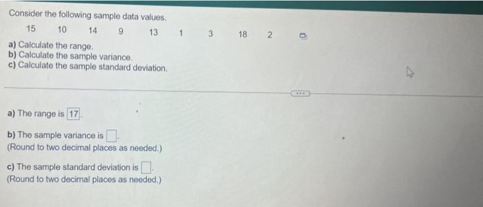 Solved Consider the following sample data values. | Chegg.com