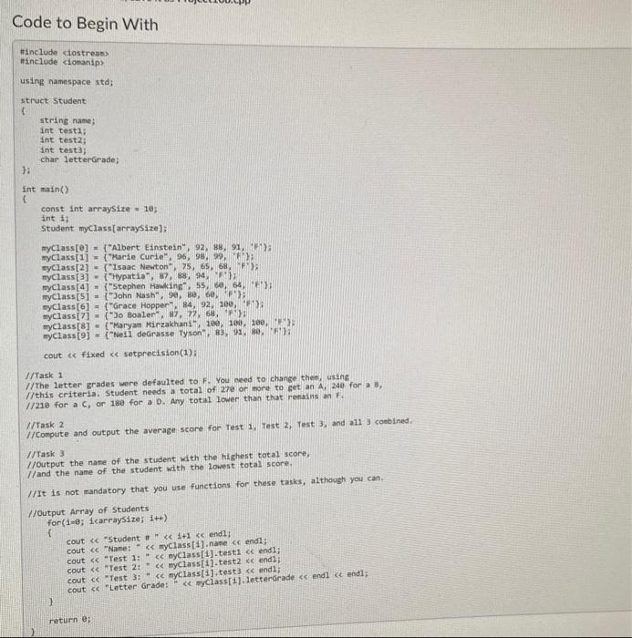 Solved For this project, take the sample code below and add | Chegg.com