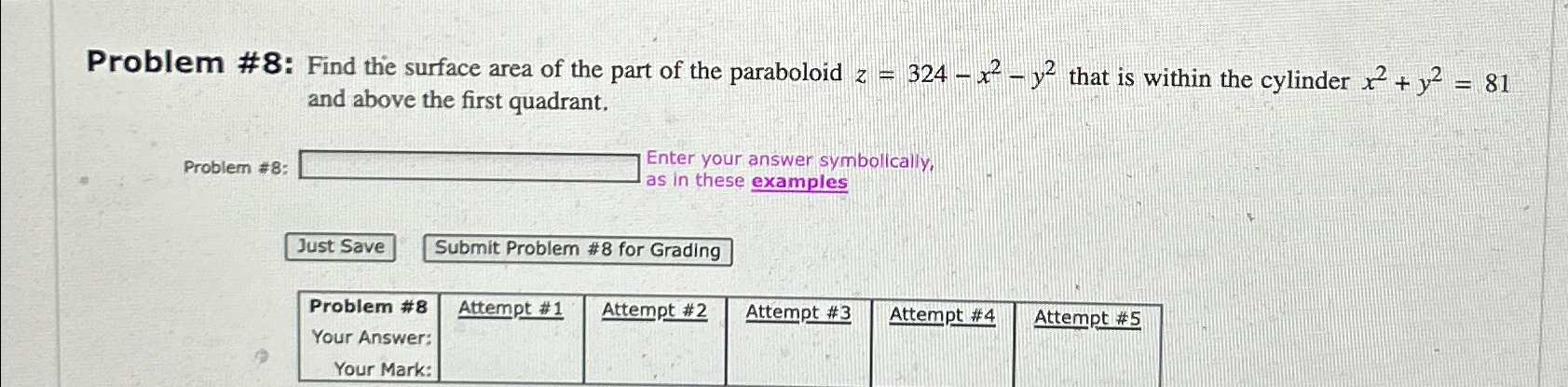 Solved Problem #8: Find the surface area of the part of the | Chegg.com