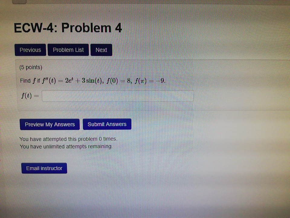 Solved ECW-4: Problem 4 Previous Problem List Next (5 | Chegg.com