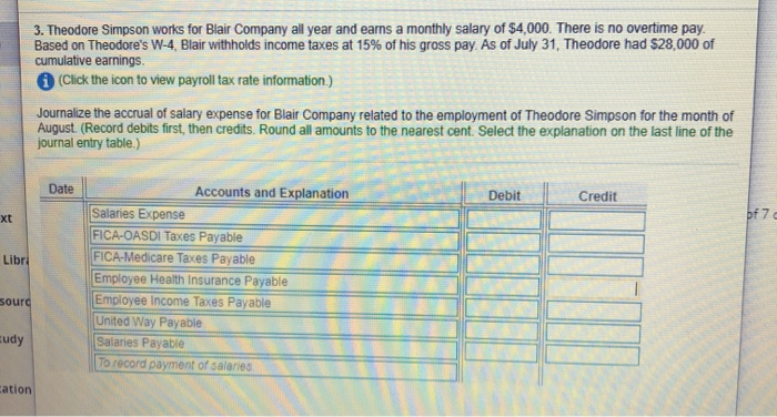 Solved 3. Theodore Simpson works for Blair Company all year | Chegg.com