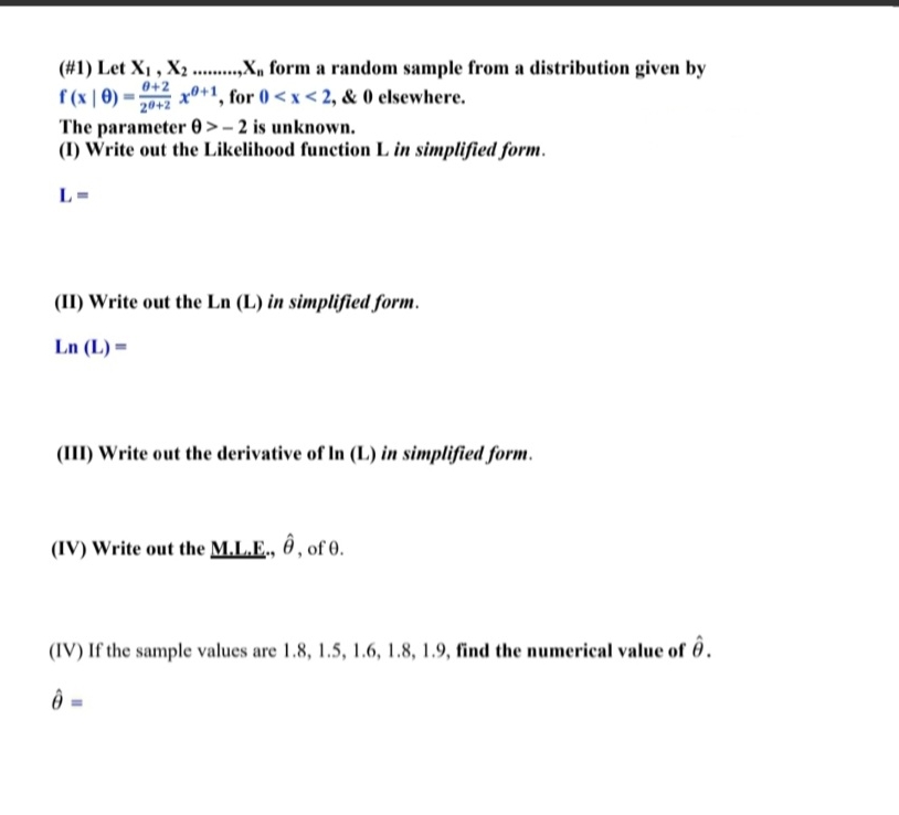 Solved (#1) ﻿Let x1,x2dotsdots..,xn ﻿form a random sample | Chegg.com