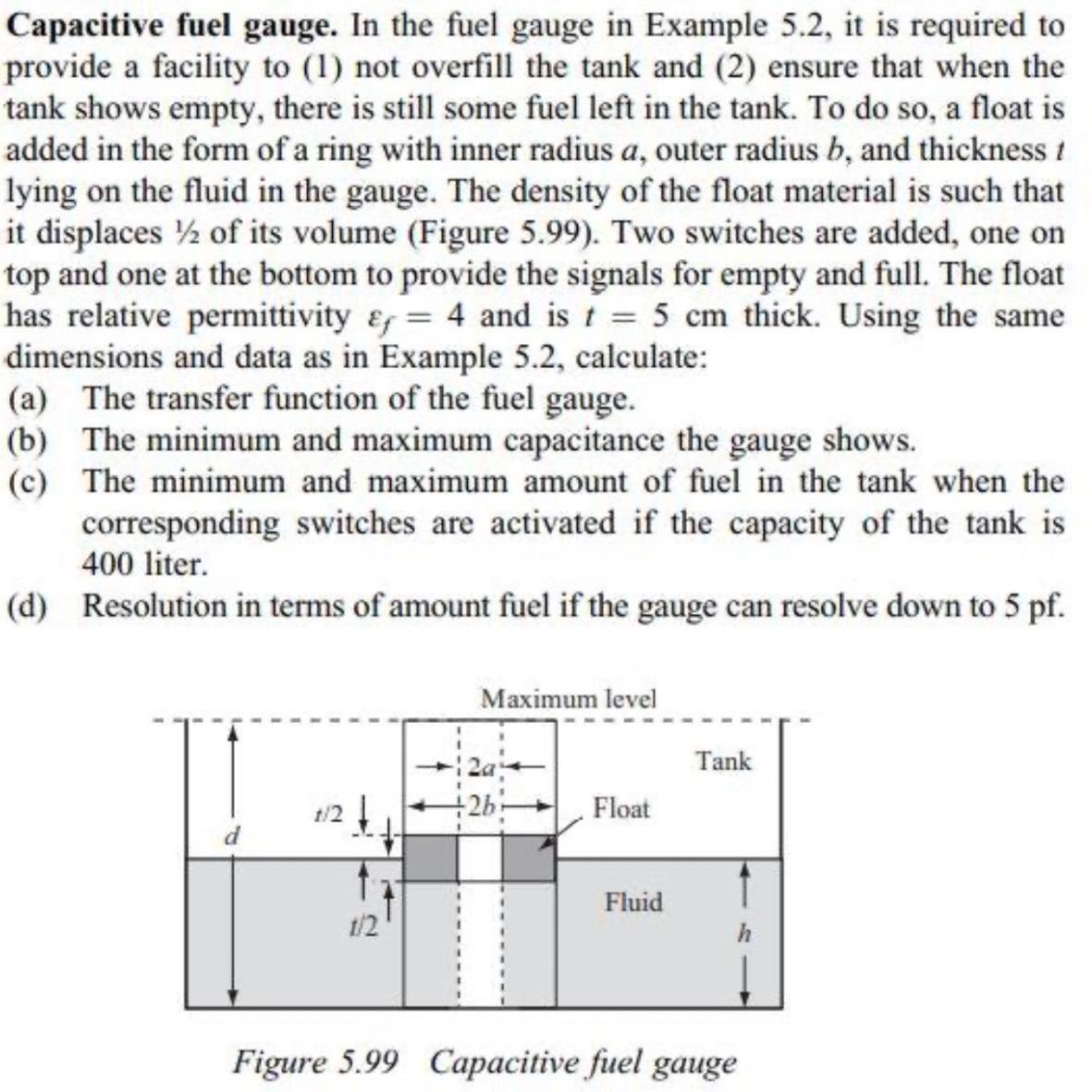 Solved Capacitive fuel gauge. In the fuel gauge in Example | Chegg.com