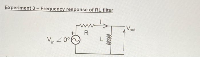 Solved Experiment 3 - Frequency response of RL filter Vout R | Chegg.com
