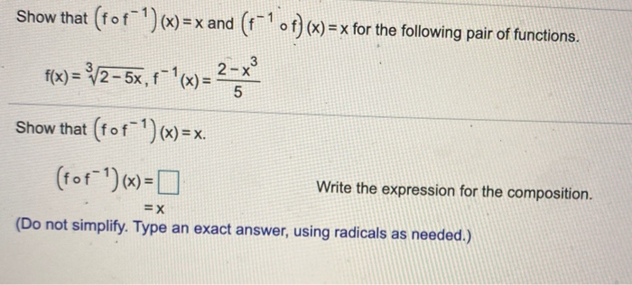 Solved Show that (fof-')(x)=x and (r"? of)(x)= x for the | Chegg.com
