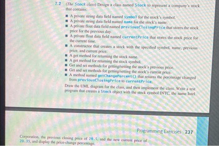 Solved 7.2 (The Stock class) Design a class named Stock to | Chegg.com