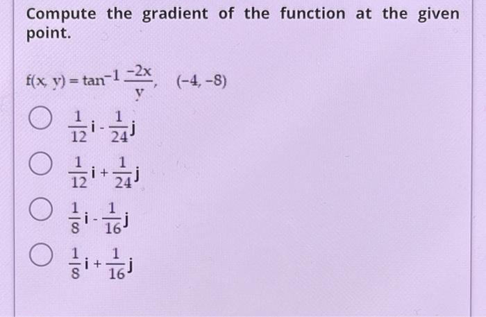 Solved Compute the gradient of the function at the given | Chegg.com