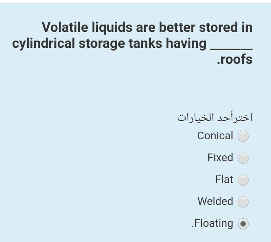Solved Volatile liquids are better stored in cylindrical | Chegg.com