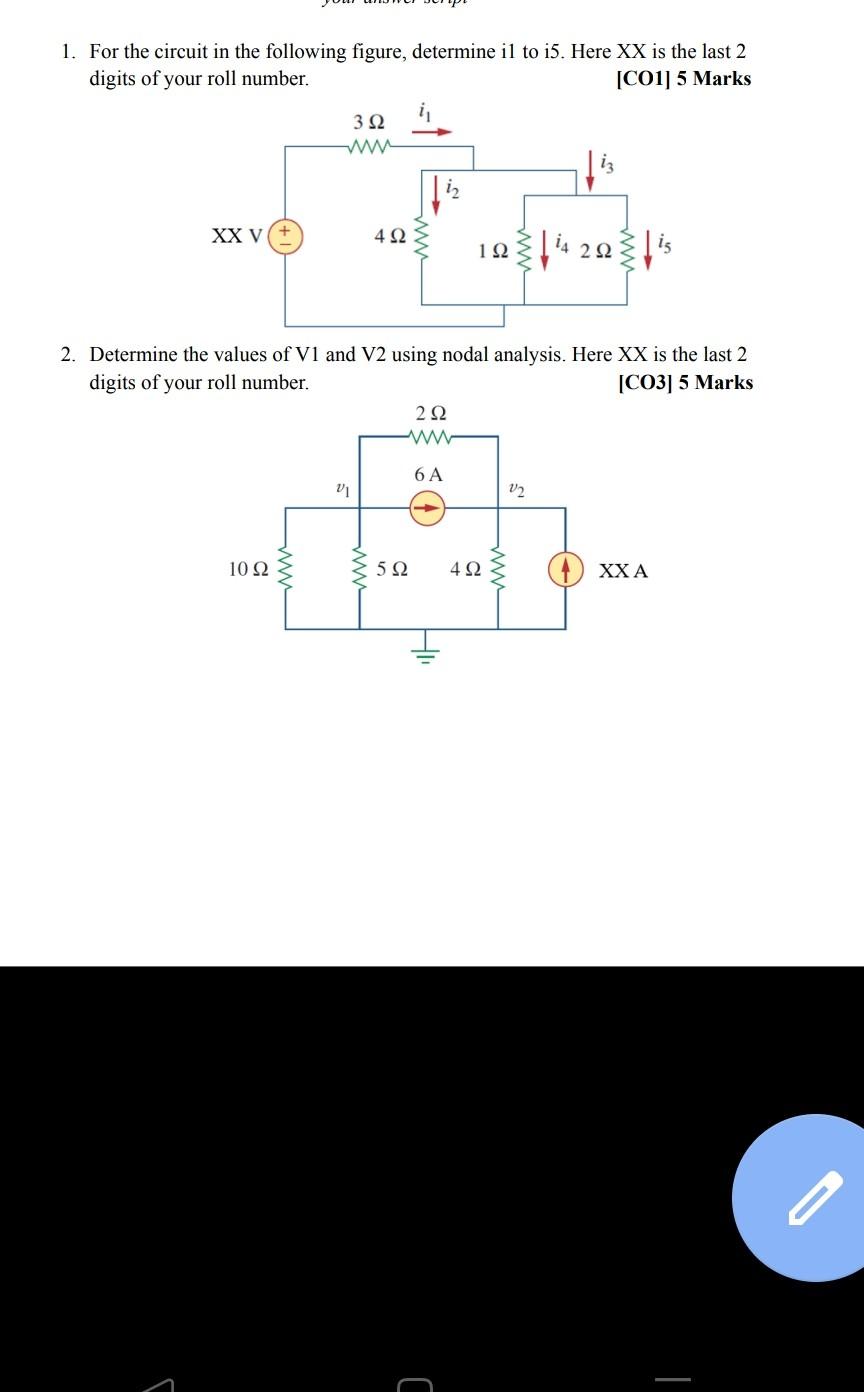Solved 1. For the circuit in the following figure, determine | Chegg.com