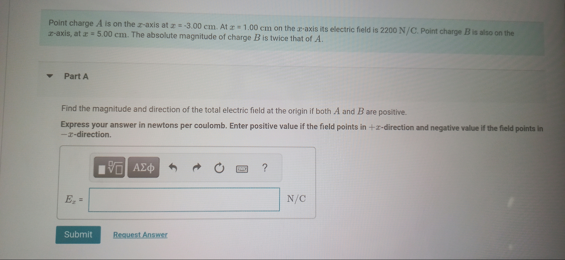 Solved Point charge A ﻿is on the x-axis at x=-3.00cm. ﻿At | Chegg.com