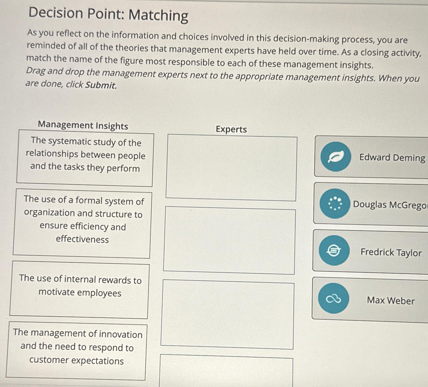 Solved Decision Point: MatchingAs you reflect on the | Chegg.com