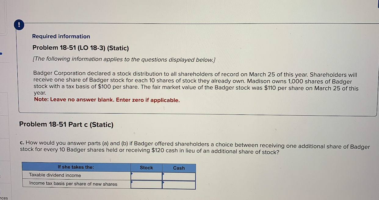 Solved Required informationProblem 18-51 (LO | Chegg.com