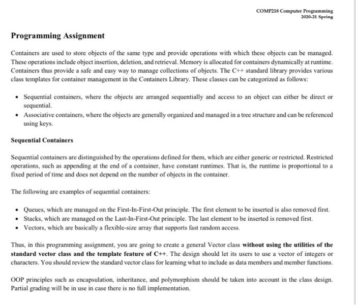 Solved COMP218 Computer Programming 2020-21 Spring | Chegg.com