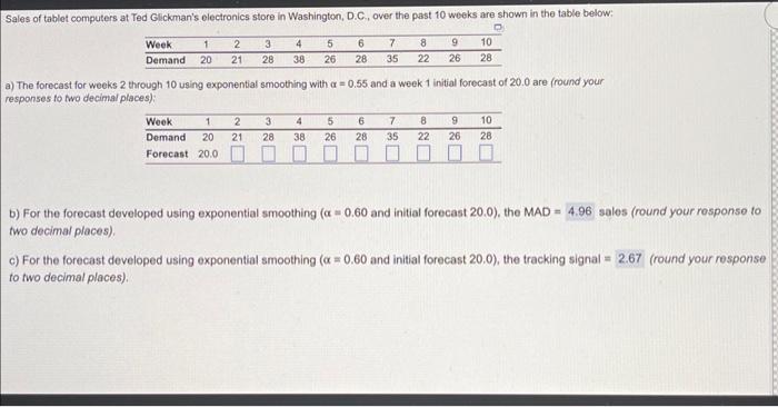Solved a) The forecast for weeks 2 through 10 using | Chegg.com