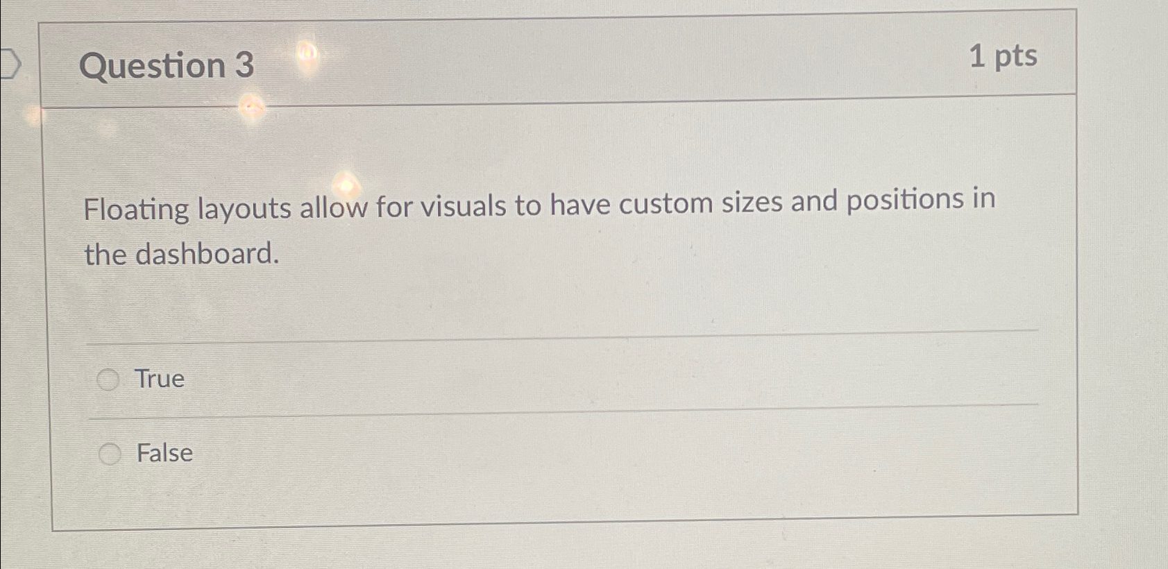 Solved Question 3 1 pts Floating layouts allow for visuals | Chegg.com