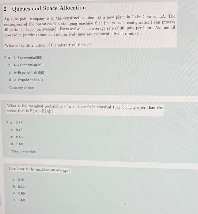 Solved 2 Queues and Space Allocation An auto parts company | Chegg.com