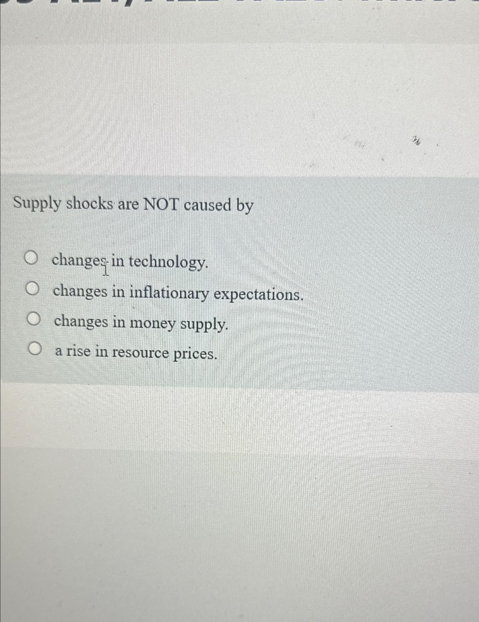 Solved Supply shocks are NOT caused bychanges-in | Chegg.com