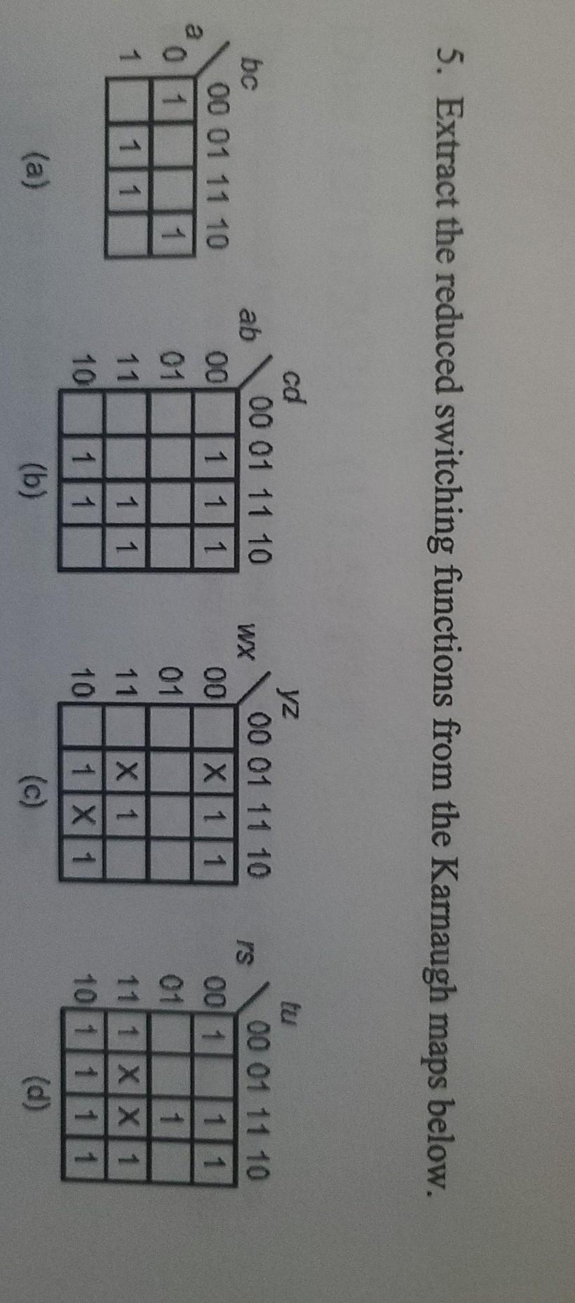 Solved 5. Extract the reduced switching functions from the | Chegg.com