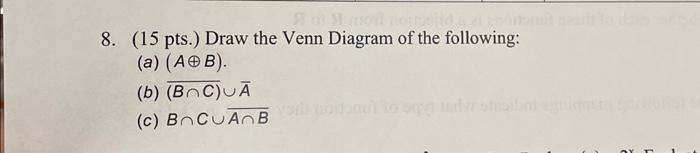 Solved 8. (15 pts.) Draw the Venn Diagram of the following: | Chegg.com
