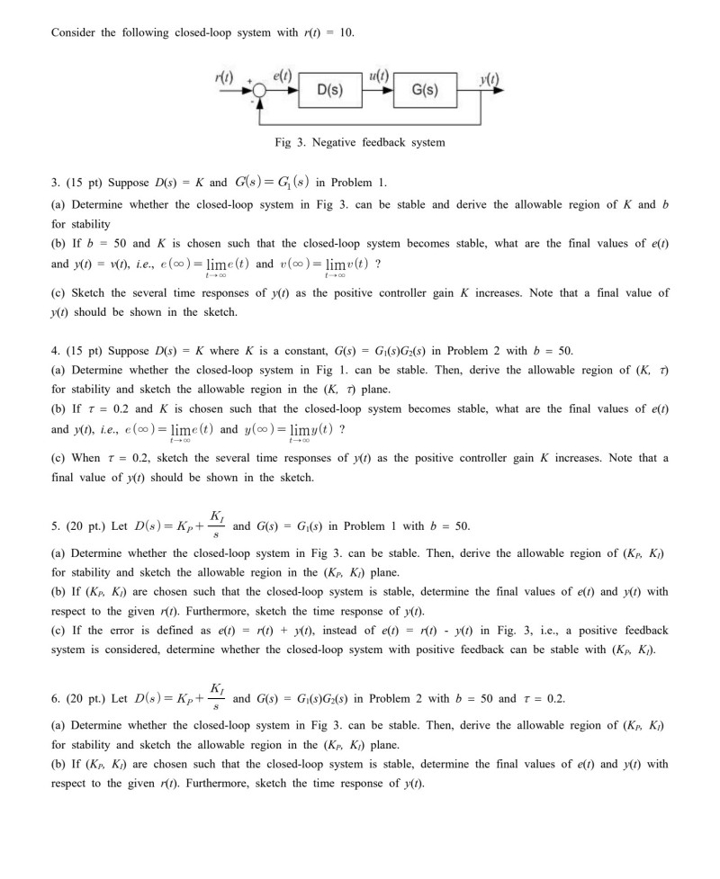 Consider the following closed-loop system with | Chegg.com