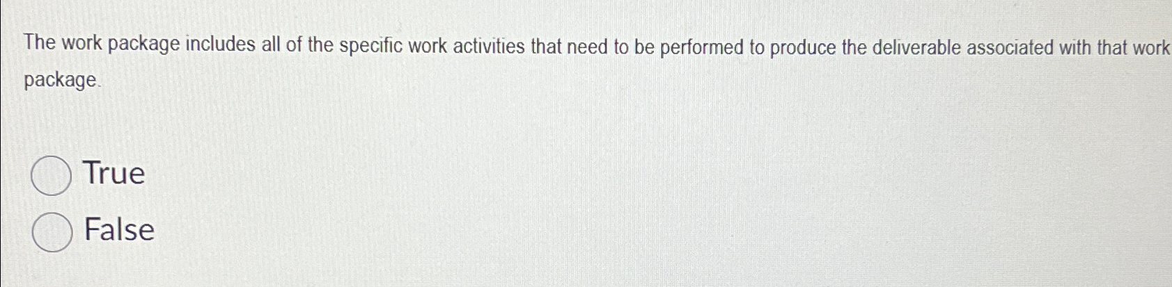 Solved The work package includes all of the specific work | Chegg.com