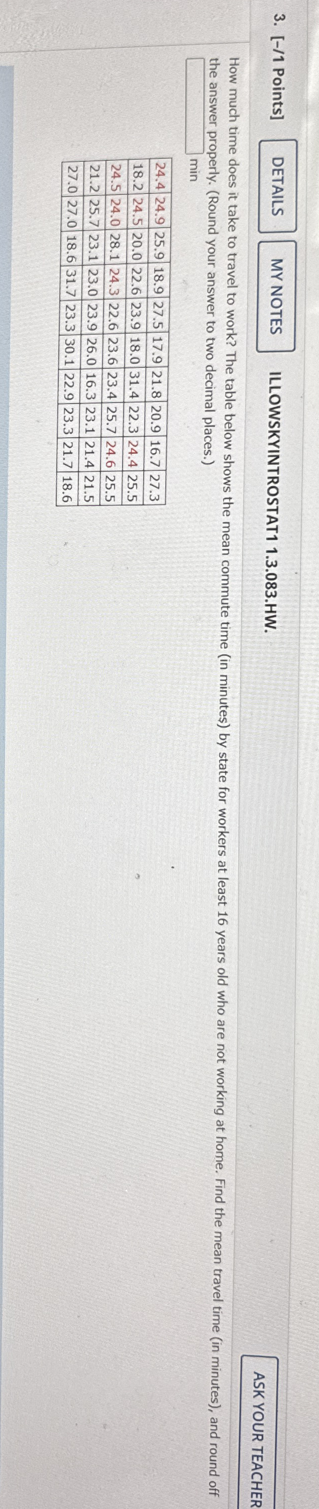 Solved by an EXPERT [-/1 ﻿Points] ﻿ILLOWSKYINTROSTAT1 1.3.083.HW.ASK | Chegg.com