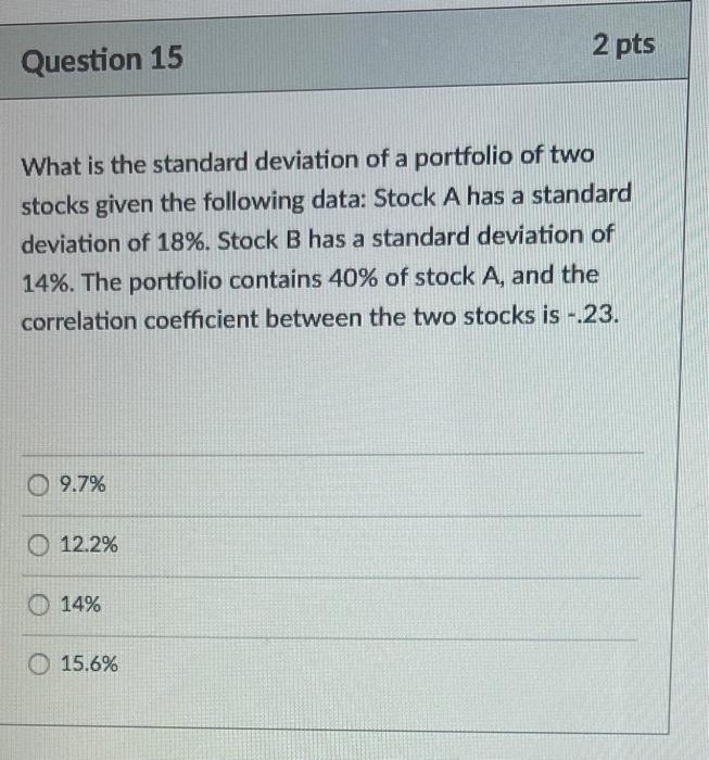 Solved What is the standard deviation of a portfolio of two | Chegg.com