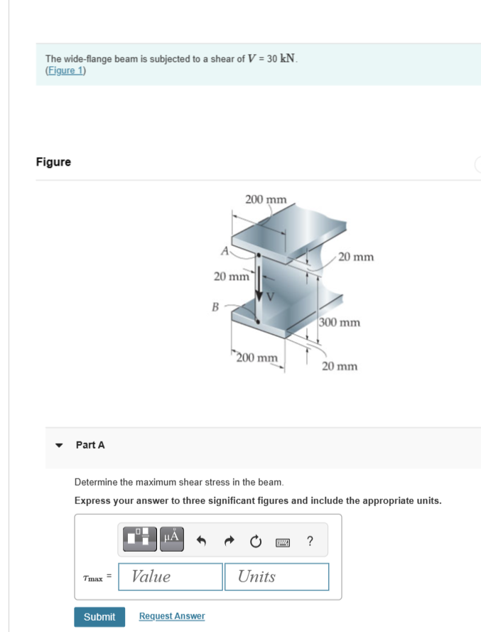 Solved The wide-flange beam is subjected to a shear of | Chegg.com
