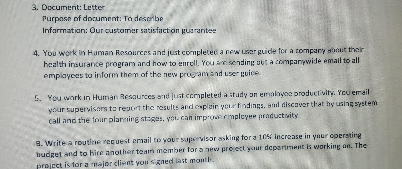 Solved Document: LetterPurpose of document: To | Chegg.com