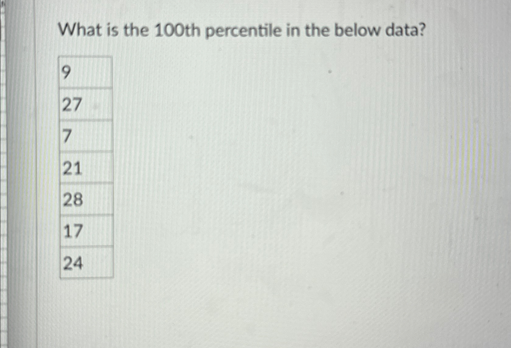 Solved What is the 100th percentile in the below | Chegg.com