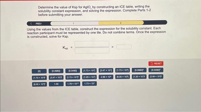 Solved Determine the value of Ksp for AglO, by constructing | Chegg.com