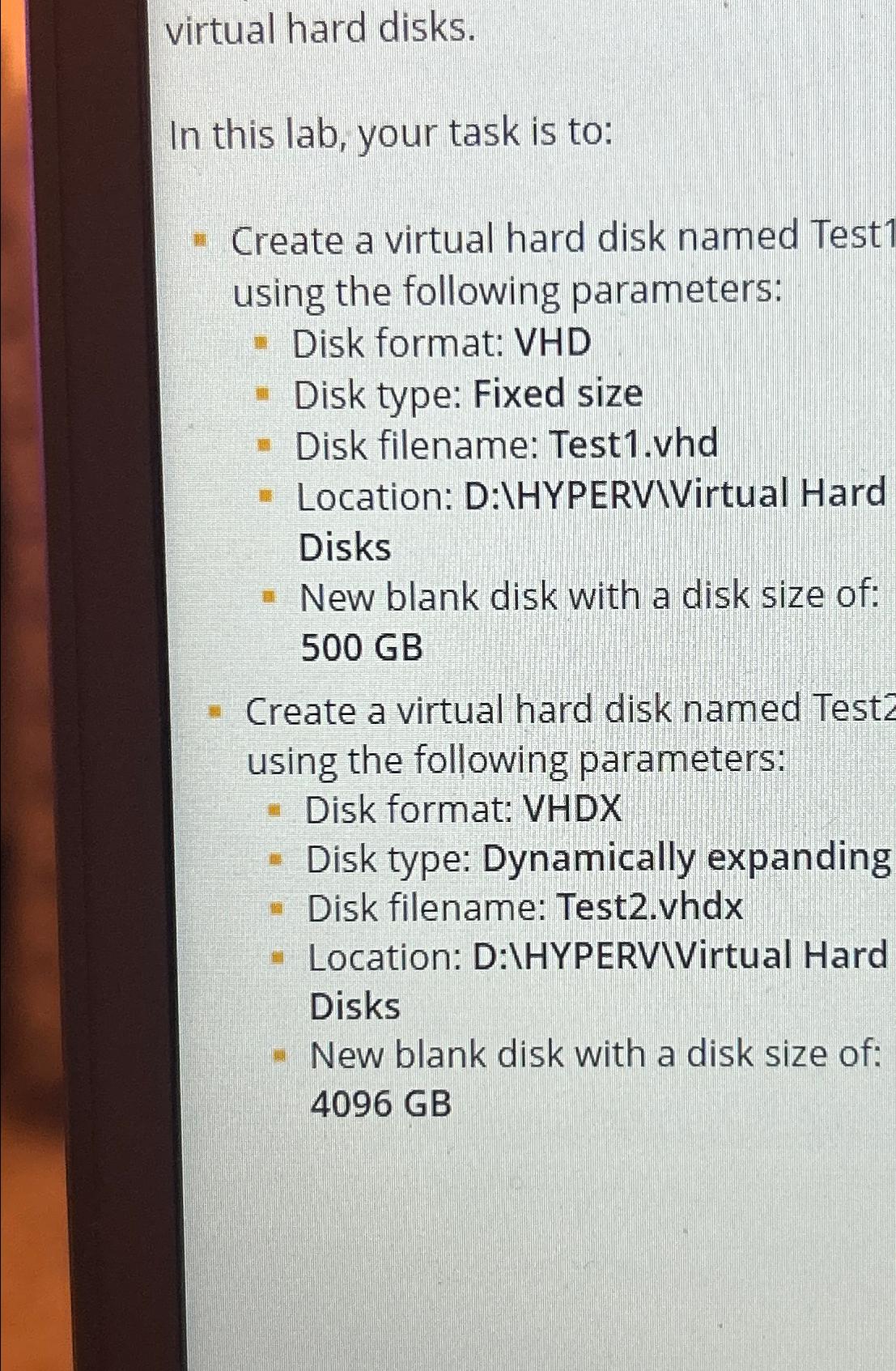 Solved virtual hard disks.In this lab, your task is | Chegg.com