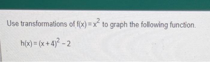 Solved Use transformations of f(x) = x? to graph the | Chegg.com