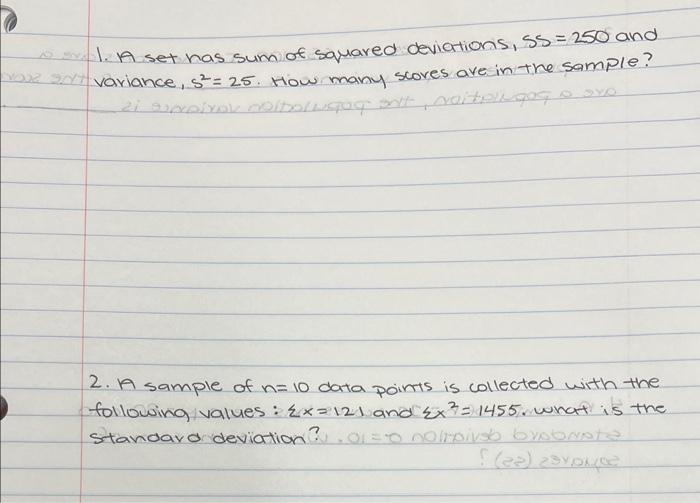 Solved 1 A Set Has Sum Of Squared Deviations Ss 250 And