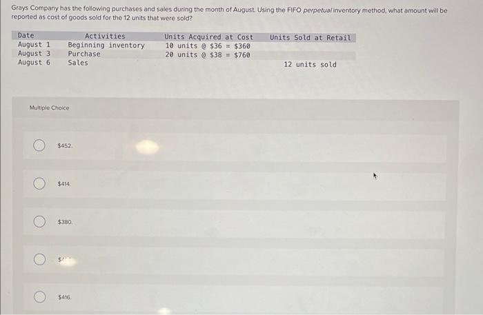 Solved Grays Company has the following purchases and sales | Chegg.com