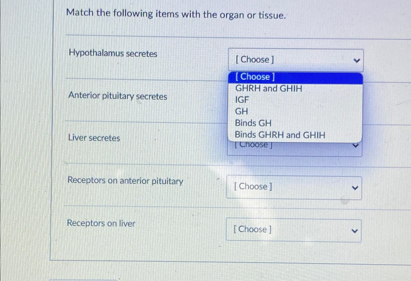 Solved Match the following items with the organ or | Chegg.com
