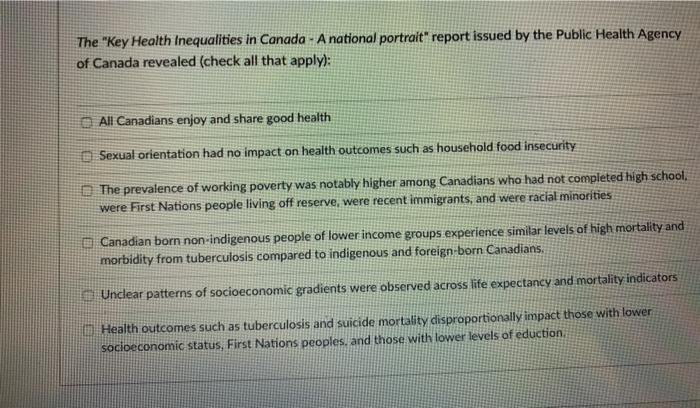 Solved The "Key Health Inequalities in Canada - A national | Chegg.com