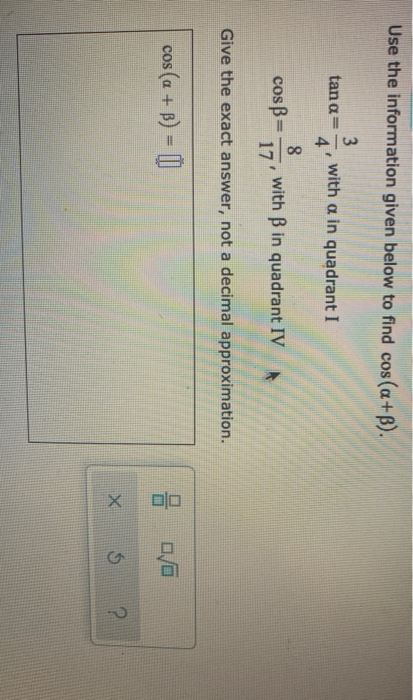 Solved Use the information given below to find cos(a+b). 3 | Chegg.com