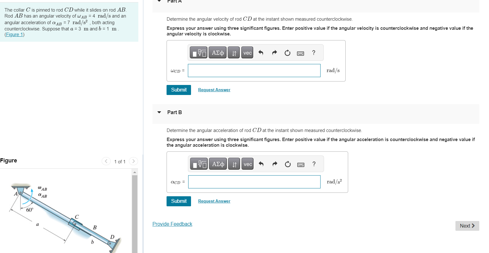 Solved The collar C ﻿is pinned to rod CD ﻿while it slides on | Chegg.com