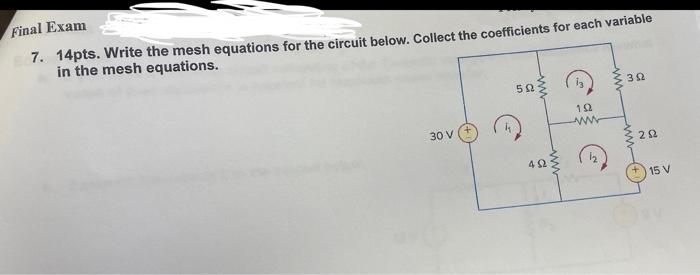 Solved 7. 14pts. Write the mesh equations for the circuit | Chegg.com