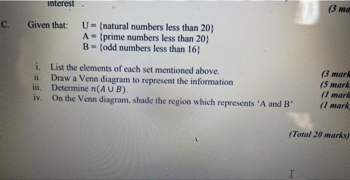 Solved Given that: U= \{natural numbers less than 20} A={ | Chegg.com