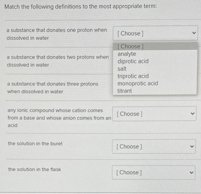 Solved Match the following definitions to the most | Chegg.com