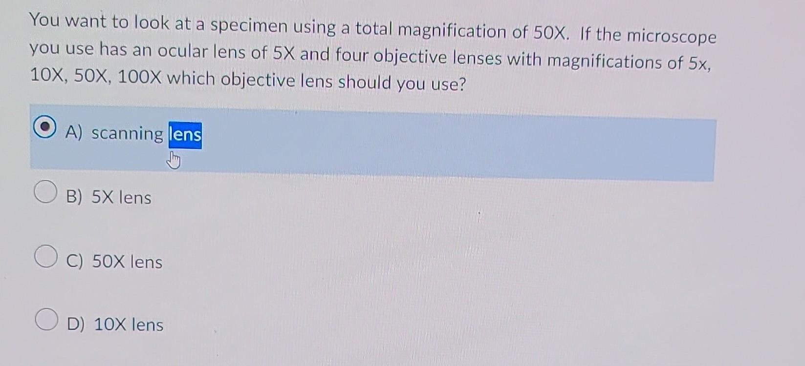 Solved You want to look at a specimen using a total | Chegg.com