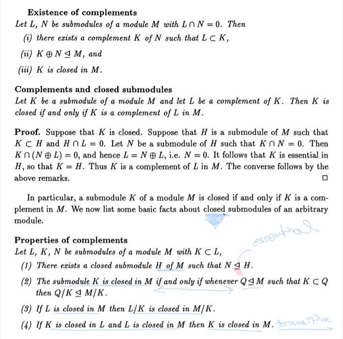 Solved If A closed submodule in M and B essential in M. | Chegg.com